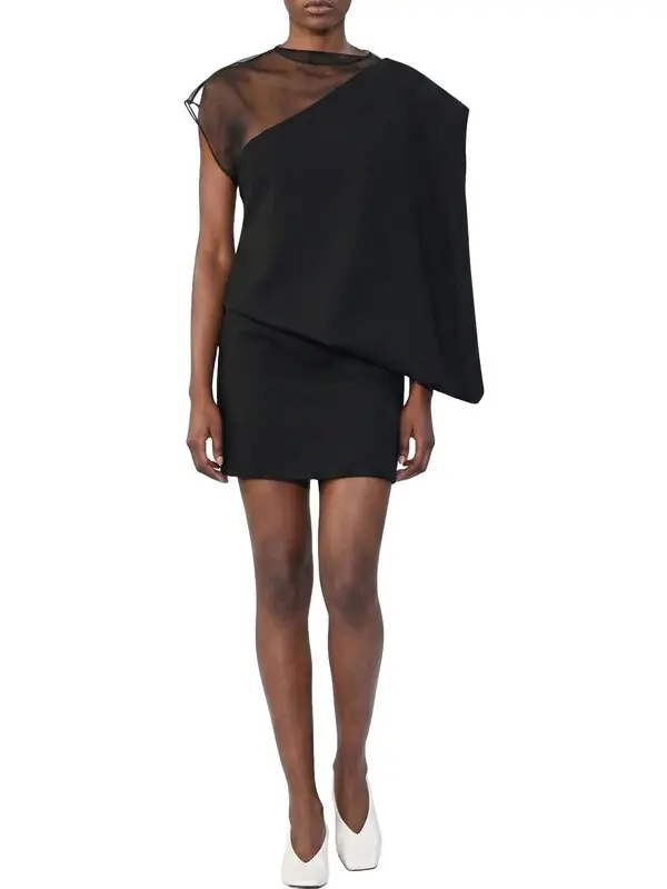 Sportmax One-shoulder Asymmetric Wool Sheath Mini Dress - Black