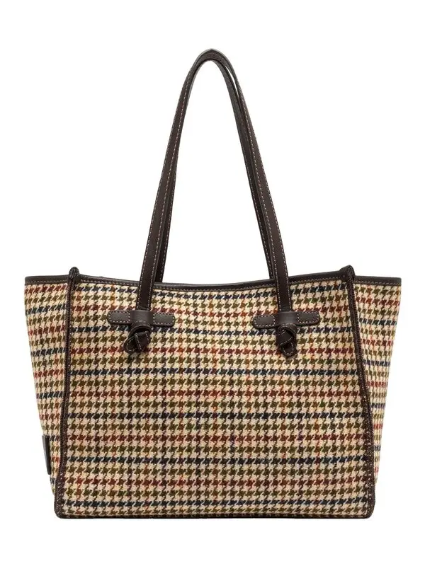 GIANNI CHIARINI Marcella Houndstooth Shoulder Bag With Removable Pouch - Beige