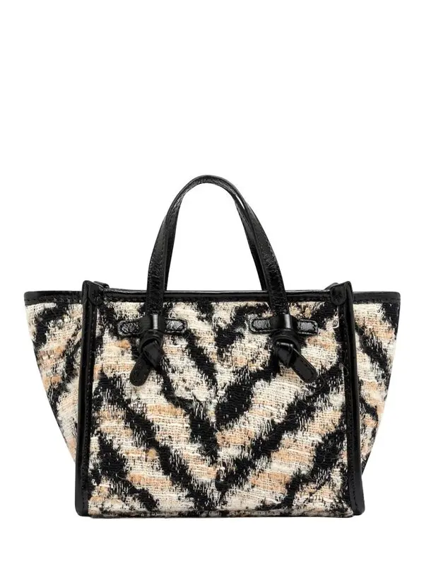 GIANNI CHIARINI Miss Marcella Mini Chevron Wool Bag With Detachable Strap - Black