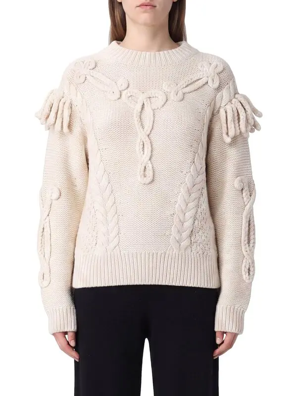 Isabel Marant Étoile Crewneck Wool-blend Jumper With Fringes And Embroidery - Nude