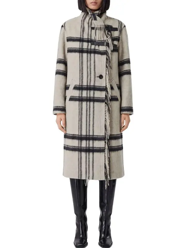 Isabel Marant Étoile Single-breasted Check Wool-blend Coat With Fringes - Ecru