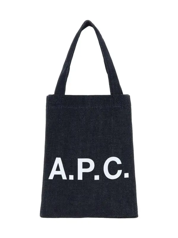 A.p.c. Lou Small Denim Tote Bag With Contrasting Printed Logo - Blue