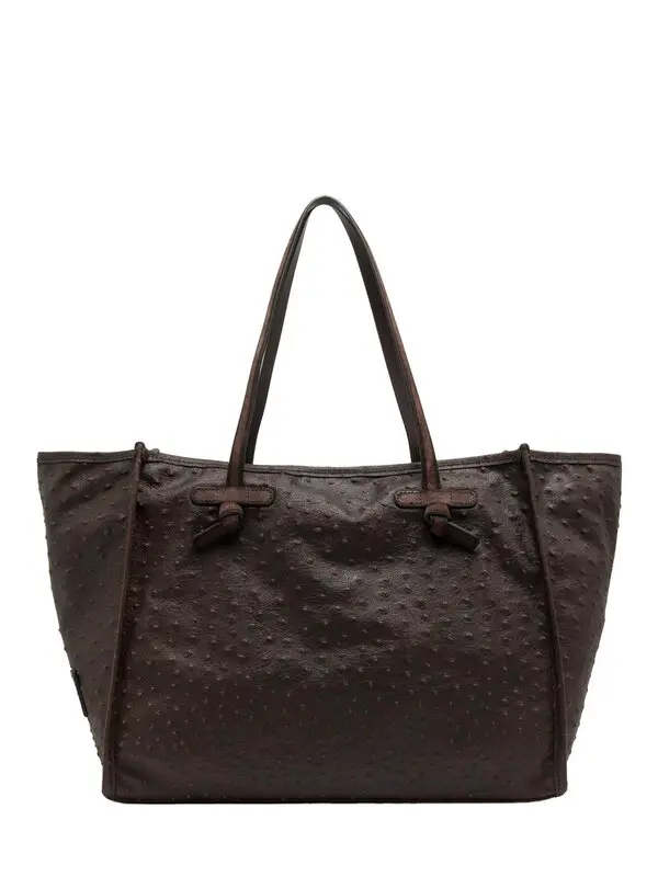 GIANNI CHIARINI Marcella Embossed Calfskin Leather Shoulder Bag With Logo - Brown