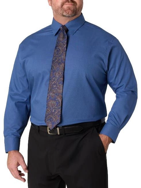 OAK HILL PREMIUM BY DXL Big & Tall Wrinkle-resistant Textured Dress Shirt - Blue