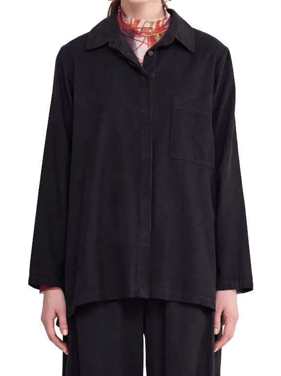 LUUKAA Adele Velvet Button Shirt - Black