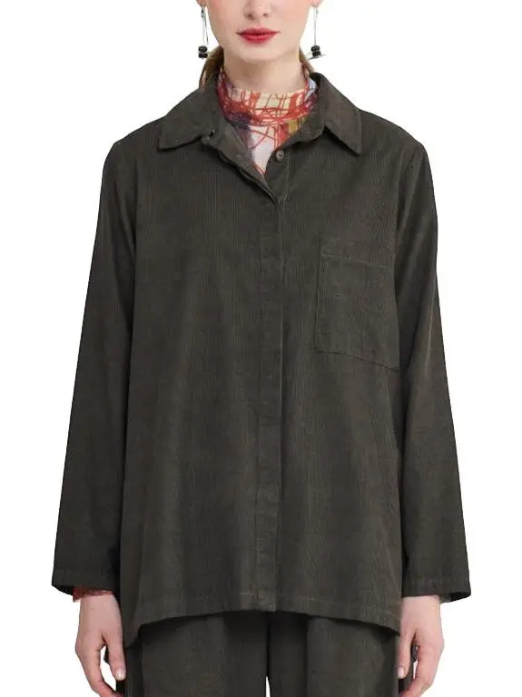 LUUKAA Adele Velvet Button Shirt - Mocha