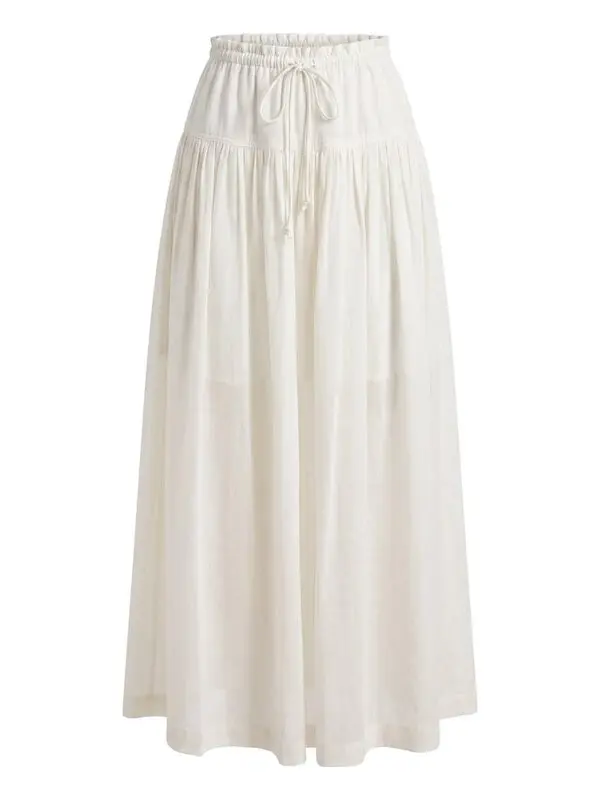 MODENAIRE Paperbag Waist Wide Leg Pants With Drawstring And Gathered Yoke - Beige
