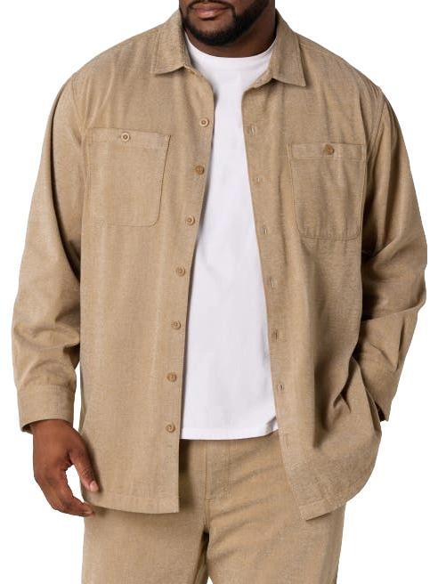 TRUE NATION BY DXL Big & Tall Brushed Shirt Jacket - Brushed Neutral