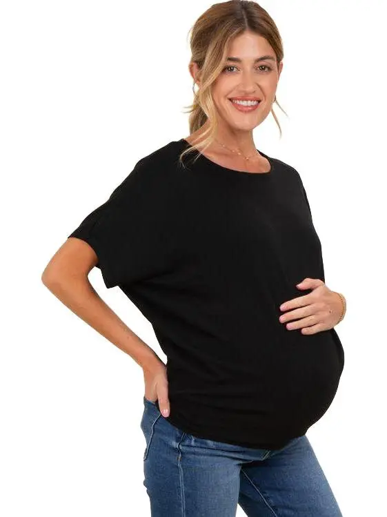 PINKBLUSH Dolman Sleeve Boat Neck Top - Black