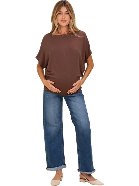 PINKBLUSH Dolman Sleeve Boat Neck Top - Brown