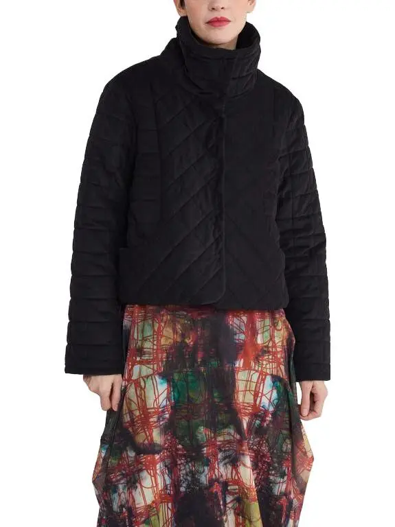 LUUKAA Fleur Quilted Velvet Jacket - Black