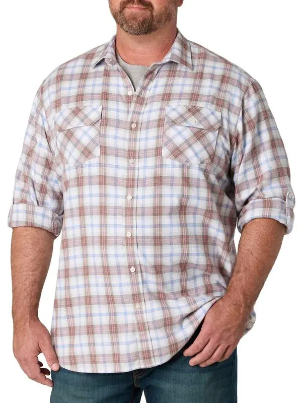 TRUE NATION BY DXL Big & Tall Plaid Rolled-sleeve Sport Shirt V2 - Multi