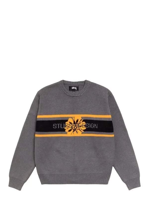 StÜssy Striped Hibiscus Sweater - Grey
