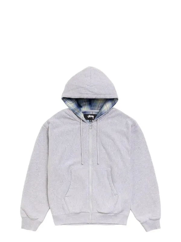 StÜssy Plaid Lined Zip Hoodie - Grey Heather