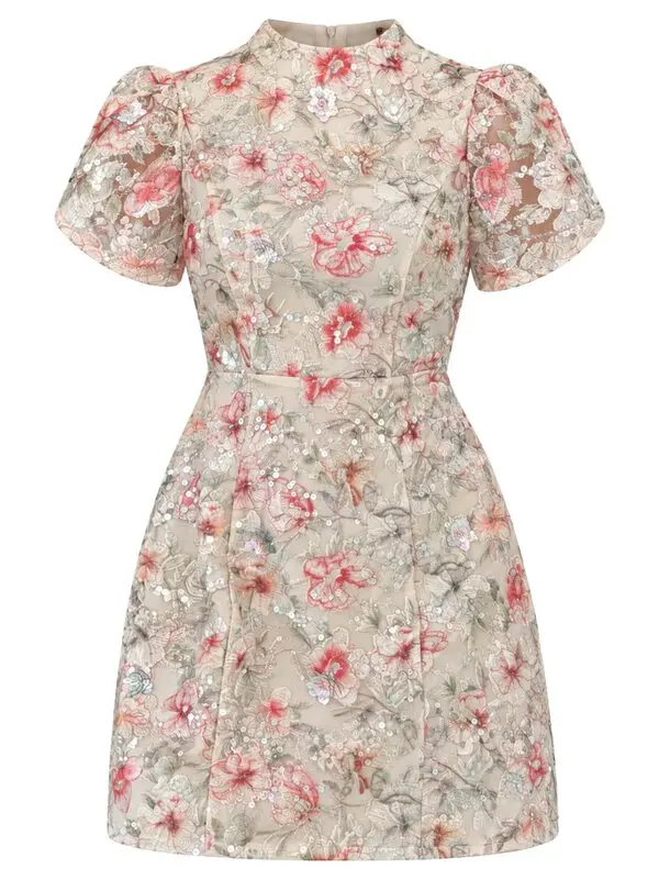 GIRL IN MIND Ami Sequin Tulip Sleeve Mini Dress Ivory - White