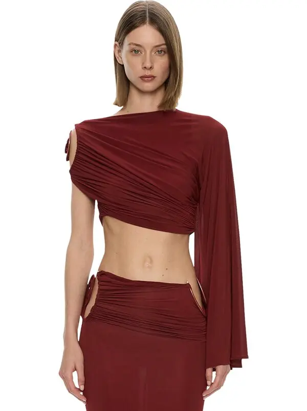 Christopher Esber Aurelia Sculpted Spiral Drape Top - Wine