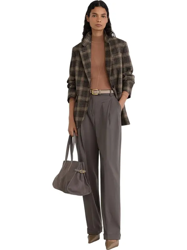 REISS Check Sandor Check Wool Check Relaxed Single-breasted Blazer - Brown