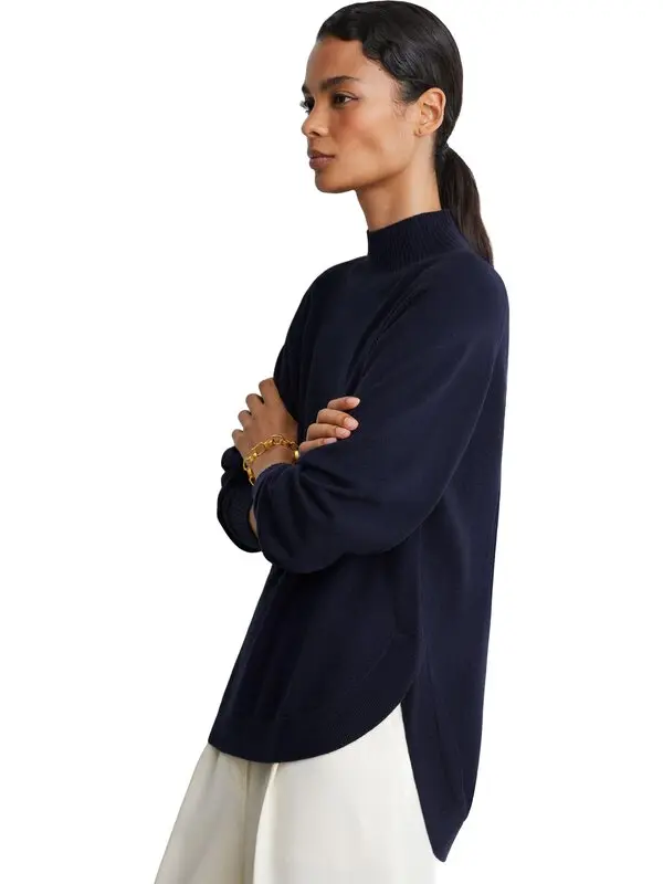 REISS River Wool-blend Funnel-neck Jumper With Cashmere - Navy
