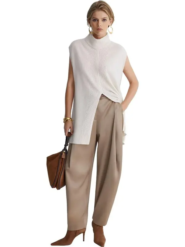 ATELIER 100% Cashmere Funnel-neck Tabard - Ivory