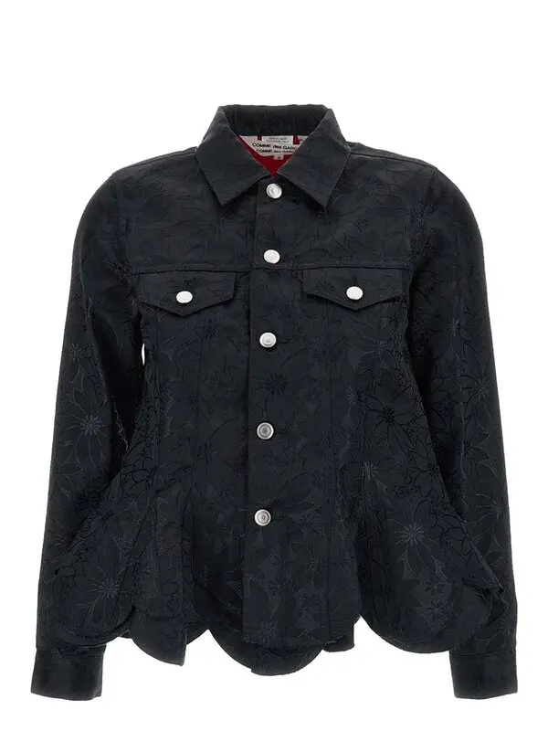 Comme Des Garçons Giacca Corta Layered In Jacquard Floreale - Nero