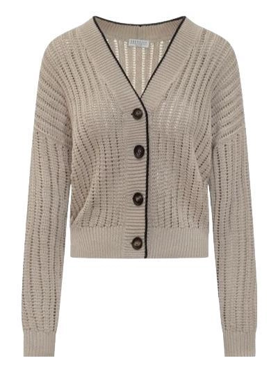 Brunello Cucinelli V-neck Contrast-trim Cardigan - Light Brown