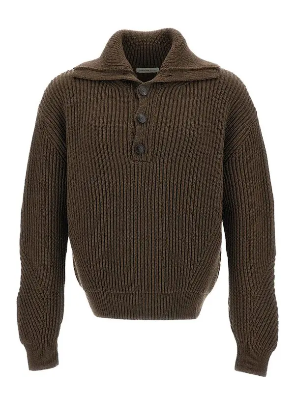 Dries Van Noten Mallawi Maglione In Lana A Coste - Marrone