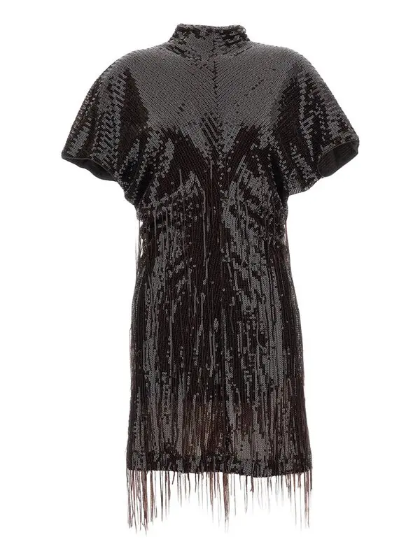Federica Tosi Mini Abito Con Paillettes E Frange - Marrone