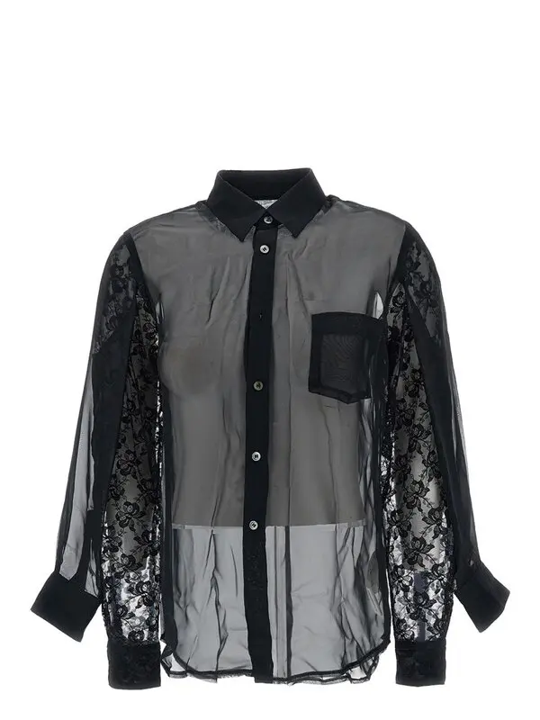 Comme Des Garçons Camicia Con Doppia Manica E Dettagli In Pizzo - Nero