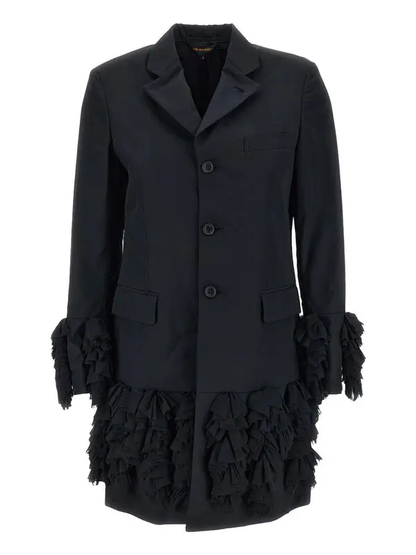 Comme Des Garçons Cappotto Monopetto Con Volant Plissettati - Nero