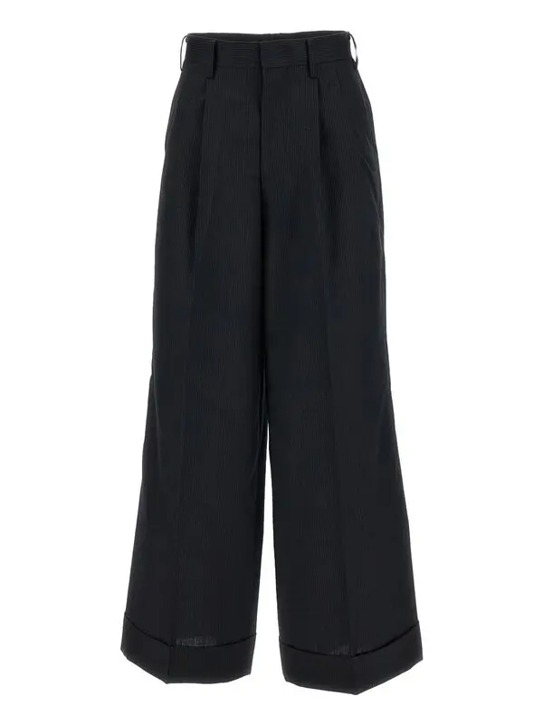 Junya Watanabe Pantaloni A Gamba Larga Gessati - Nero