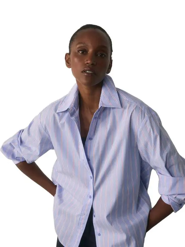 The Fold Claudia Long Sleeve Relaxed Fit Shirt - Blue