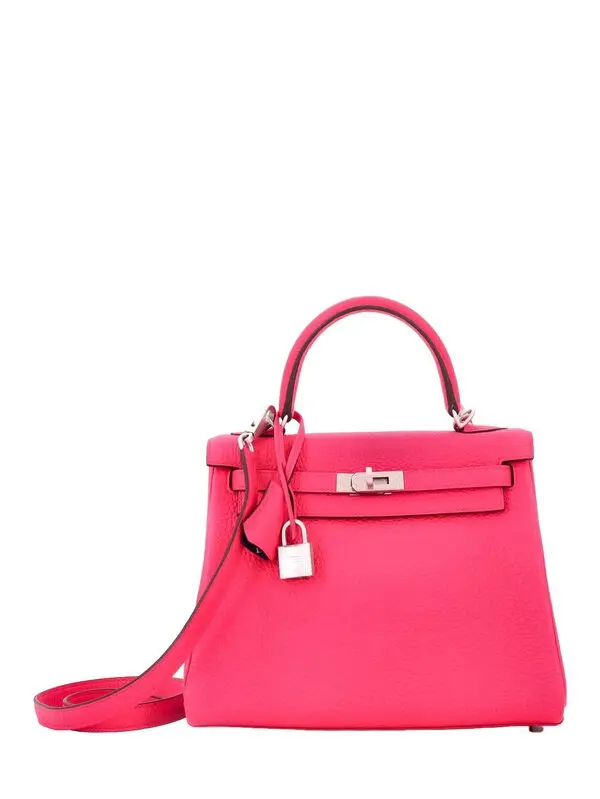 Hermès Kelly Handbag Bicolor Clemence With Brushed Palladium Hardware 25 - Pink