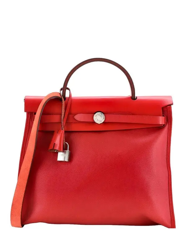 Hermès Herbag Zip Berline Vache Canvas And Leather 31 - Red