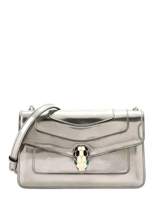 BVLGARI Serpenti Forever Shoulder Bag Patent Small - Metallic Silver