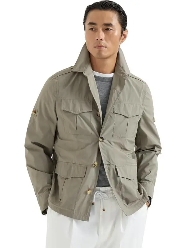 Brunello Cucinelli Lightweight Water-resistant Techno Cotton Unlined Safari Jacket - Khaki