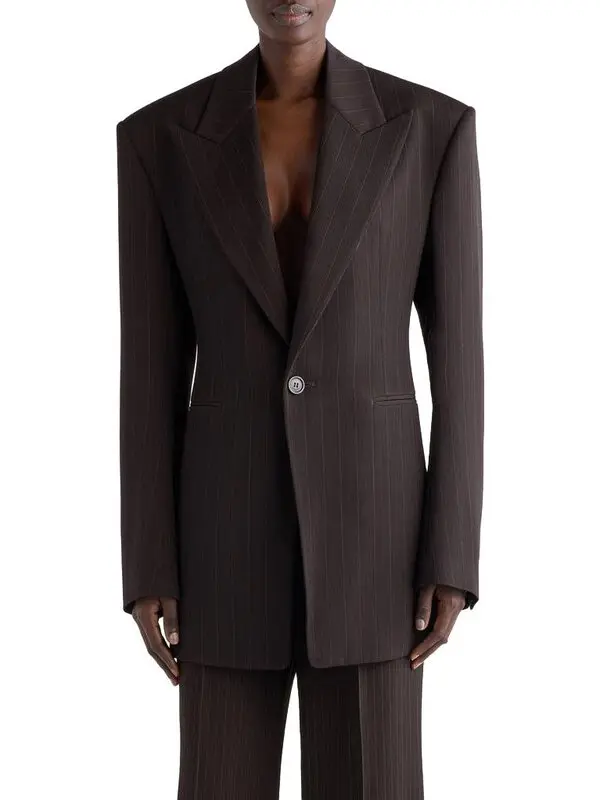 Saint Laurent Pinstriped Single Button Jacket - Marron/beige