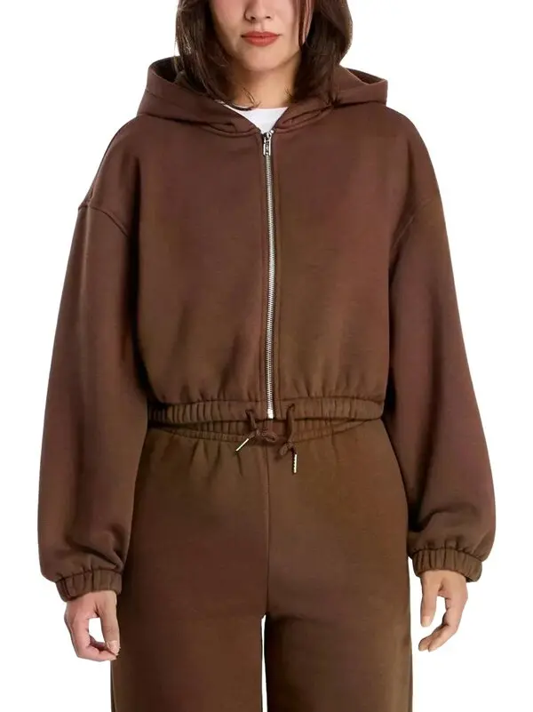 URBAN CLASSICS Cropped Zip-up Hoodie - Brown