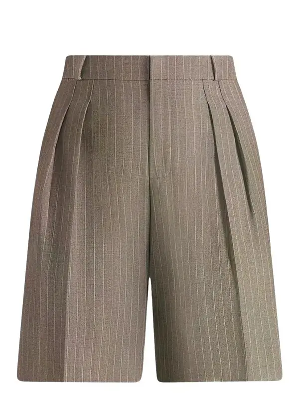 Manière De Voir Lorette In Taupe Pinstripe Twin-pleat Tailored Shorts - Brown
