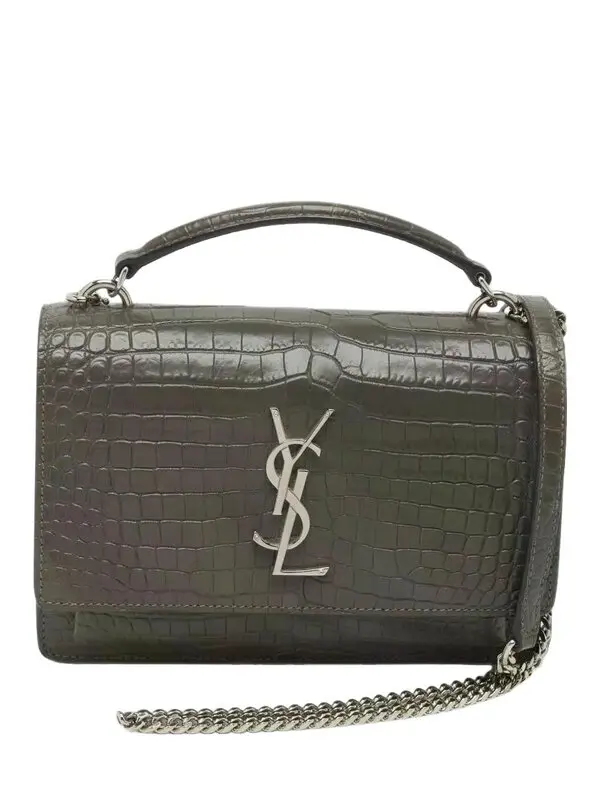 Saint Laurent 2019 Small Sunset Crocodile-embossed Cross Body Bag - Grey