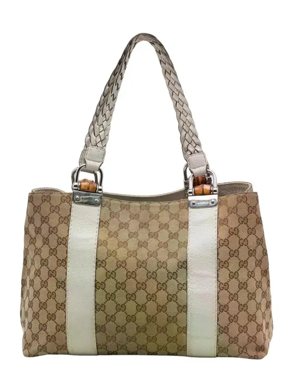 Gucci 2016-2026 Medium Gg Canvas Bamboo Libeccio Tote Bag - Neutrals