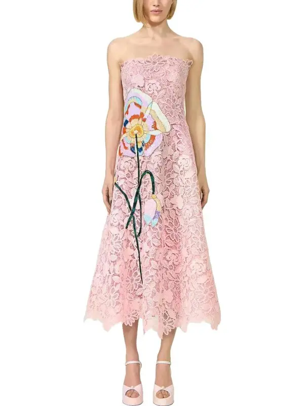 Costarellos Marina Floral-appliqué Corded Lace Midi Gown - Pink