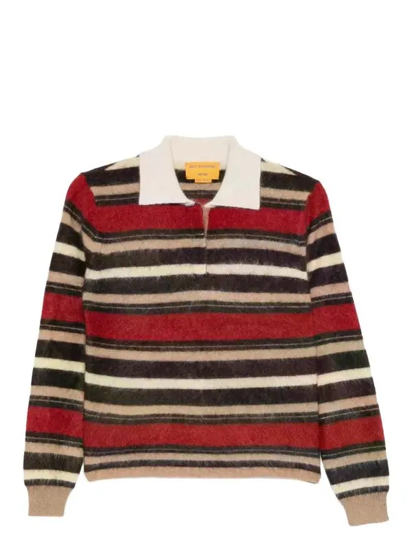 Guest In Residence Grizzly Cropped Rugby Striped Cashmere Polo Shirt - Red