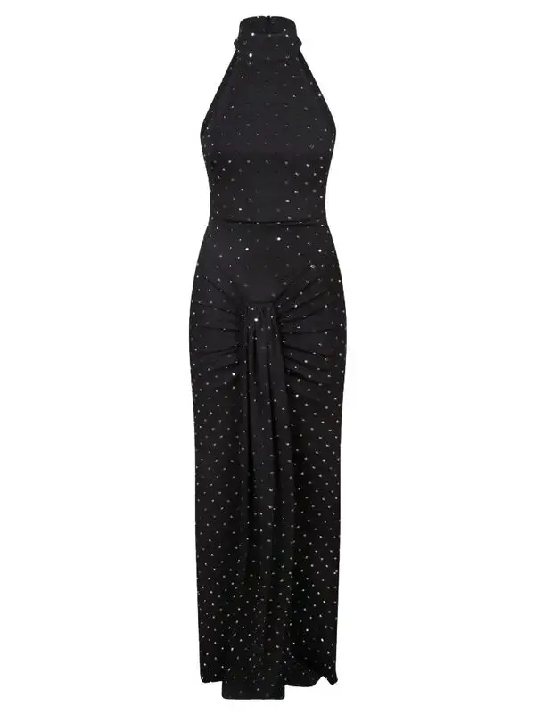 NISSA Crystal-embellished Ruched Maxi Dress - Black