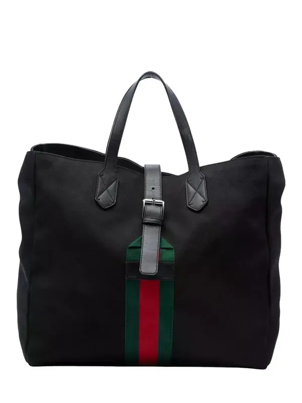Gucci 2016-2026 Canvas Techno Web Buckle Tote Bag - Black