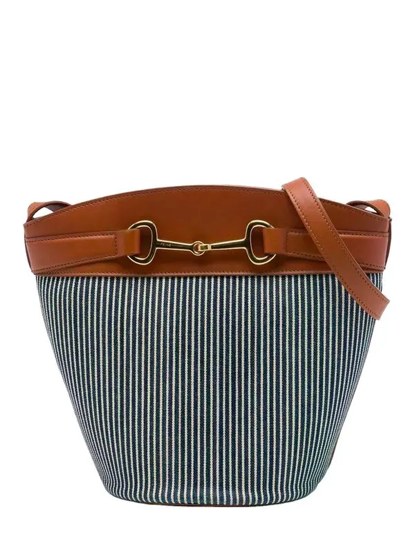 Celine 2019 Striped Canvas Crecy Bucket Bag Crossbody Bag - Blue