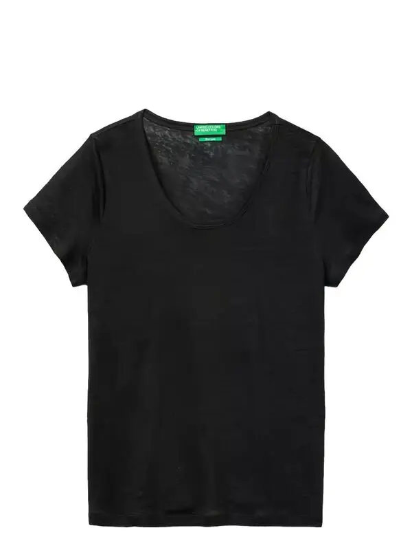BENETTON Scoop-neck Linen T-shirt - Black