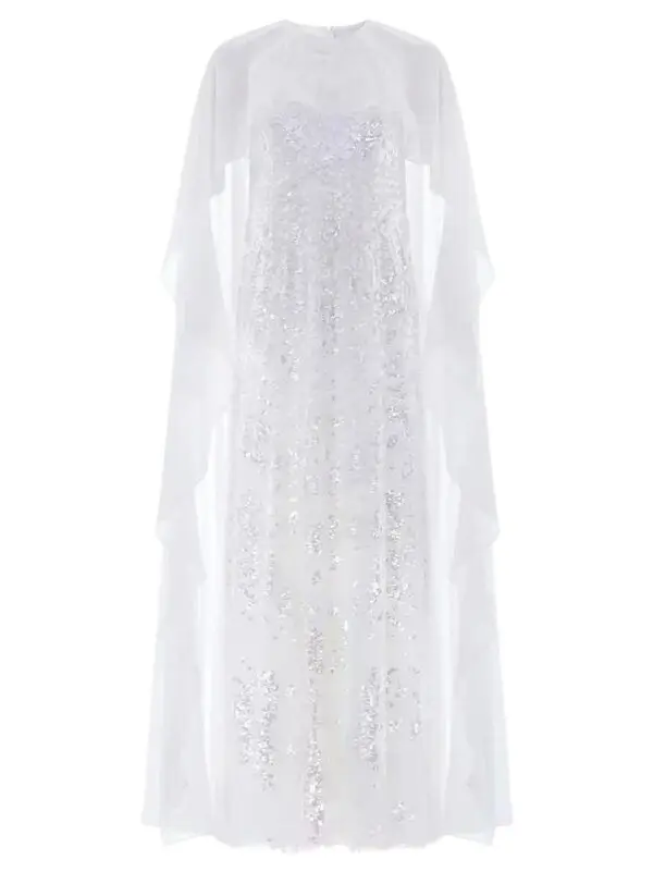 NEEDLE & THREAD Anais Sequin-embellished Cape Dress - White