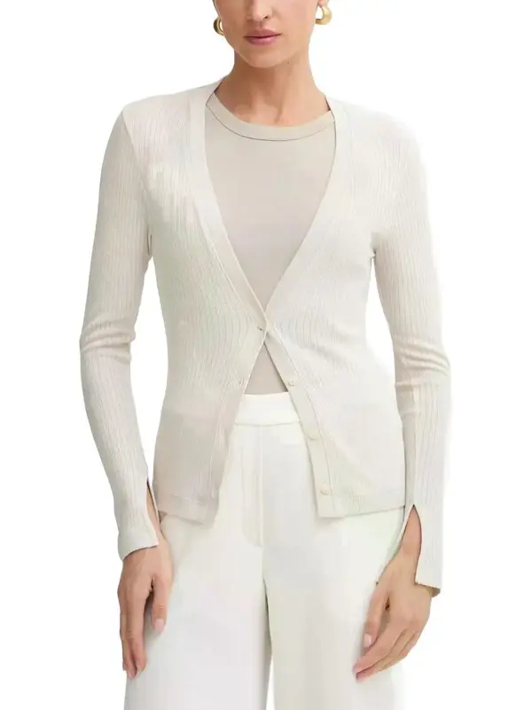 Marc O'polo Ribbed Slit-cuff Cardigan - Neutrals