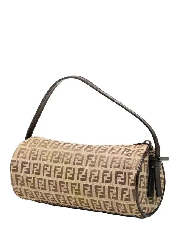 Fendi 2000-2010 Zucchino Canvas Barrel Pochette Handbag - Neutrals