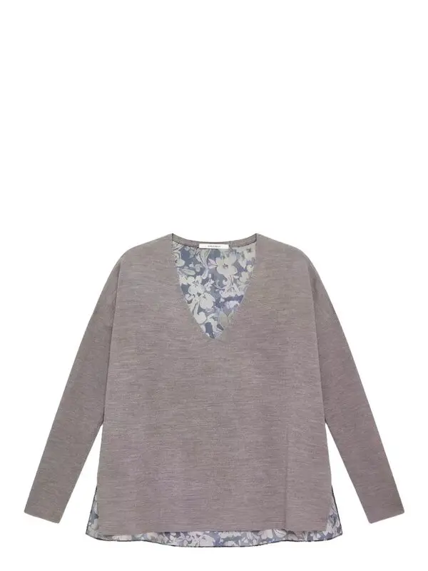 Malìparmi Floral-panel V-neck Sweater - Grey